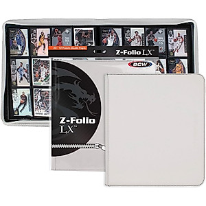 BCW Z-Folio LX Zipper Portfolio - Premium White Leatherette 12-Pocket Playset Album - Secure Zipper - 480 Card Capacity - Card Collector's Dream - Card Organizer - Trading Card Storage