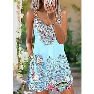 ETCYY Women's Summer Dresses 2024 Casual Sleeveless V Neck Loose Cover Up Beach Sundresses with Pockets(L.Flower Wind Chime)