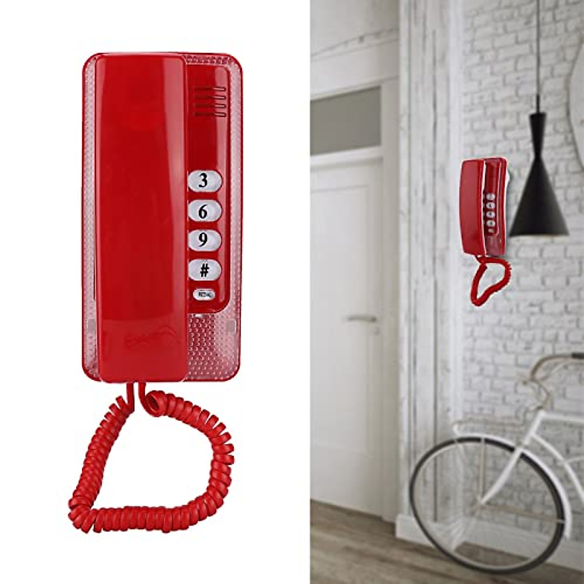 Wired Desktop Telephone - Wall Mount Landline Telephone Extension - No Caller ID Display - Exquisite and Compact - Phone for Hotel,Family,Business,Home (Red)