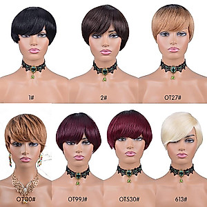 Usexy Hair Short Human Hair Pixie Cut Wigs Brazilian Straight Hair Wigs for Black Women Human Hair Wig With Bangs OT30 Color