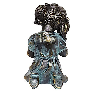 Exhart Garden Sculpture, Faux Bronze Girl and Cat Garden Statue, Outdoor Garden Decoration, 6 x 10.5 Inch