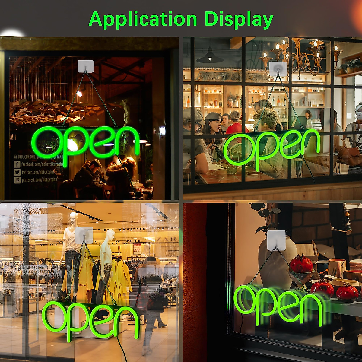 Led Open Signs for Business, 16 x 6 inch Open Sign, Neon Open Signs for Business, 8 Modes, Adjustable Brightness and Remote Control, 12 V / 2 A Power Supply (Green)