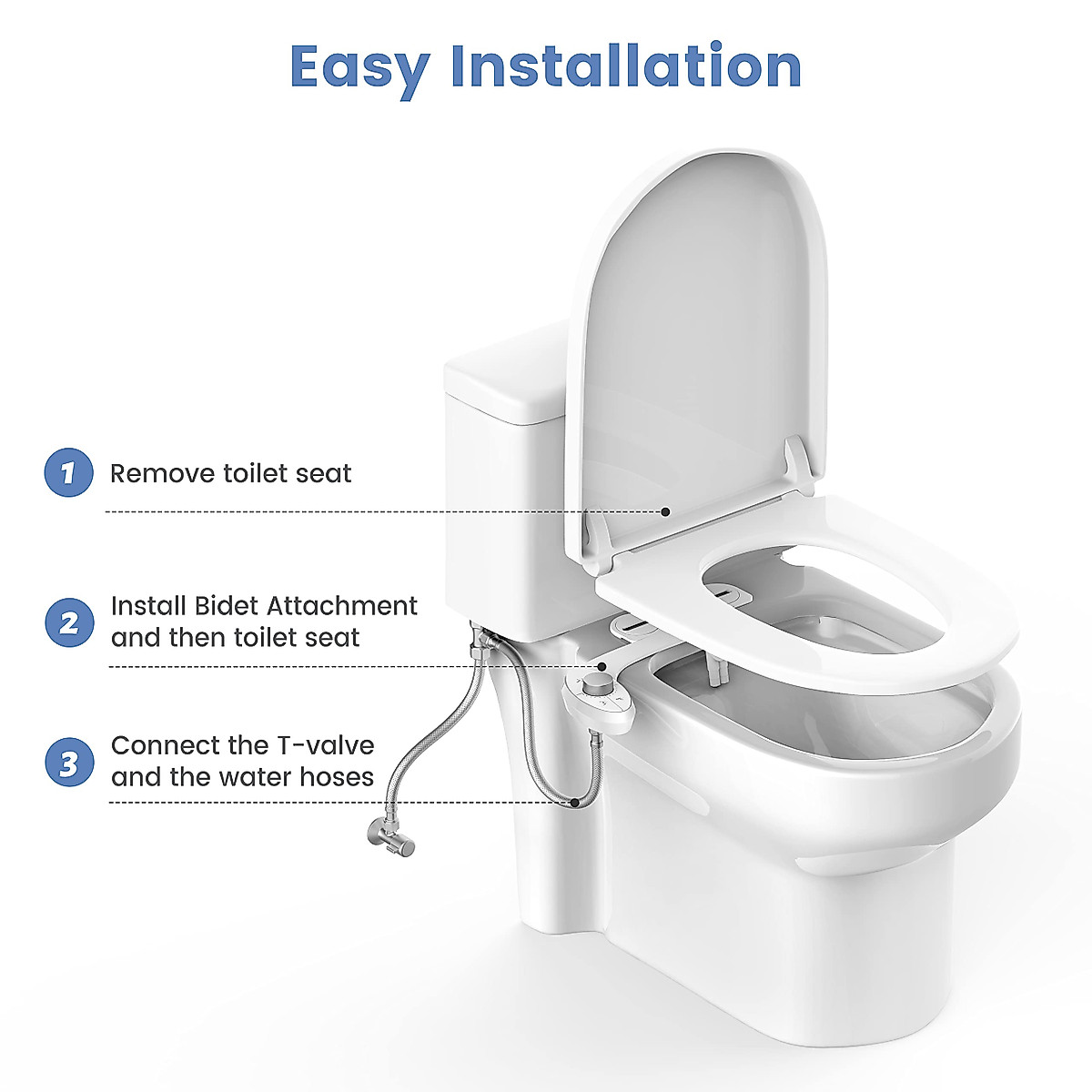 Aresmata Ultra-Slim Bidet Attachment for Toilet - Effortless Non-Electric Self-Cleaning Dual Retractable Nozzles Bidets Toilet Seat, Adjustable Water Pressure Fresh Water Sprayer Baday