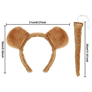 WILLBOND Bear Ears Headband and Tail Costume Set, 6 Pieces, Brown, for Halloween or Costume Parties