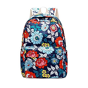 Joymoze Teen Girl School Backpack with Insulated Lunch Bag Pencil Purse Blue Flower One_Size
