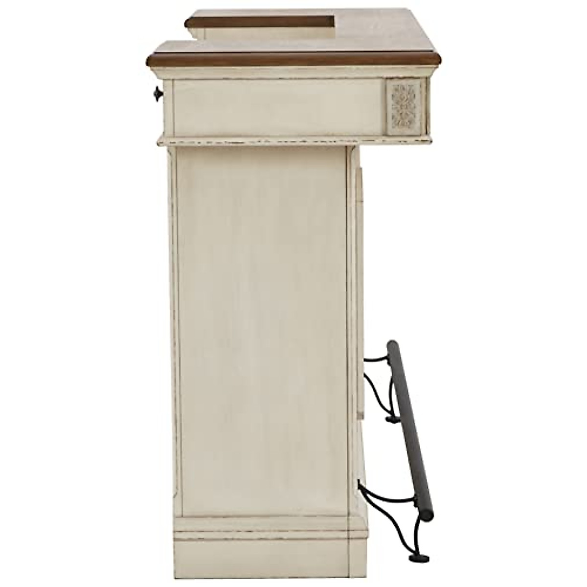 Signature Design by Ashley Realyn French Country Bar with Metal Footrest, White & Beige