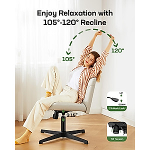 Marsail Cross Legged Office Chair: PU Leather Criss Cross Desk Chair Wide Armless Desk Chair Swivel Height Adjustable Vanity Chair for Make Up,Small Space,Bed Room(Beige)