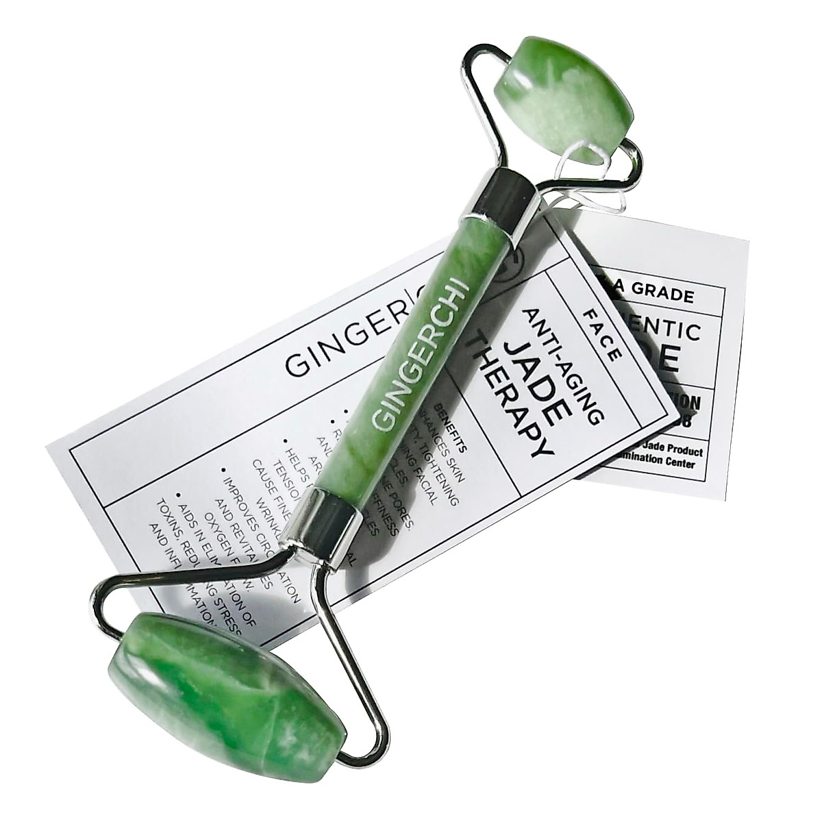 Ginger Chi Jade Roller - Anti-Aging Jade Therapy for Skin Care - Face Sculpting Tool for Eyes, Cheeks, Forehead - Jawline Shaper & Neck Roller - Face Roller is Part of The Gua Sha Facial Tools