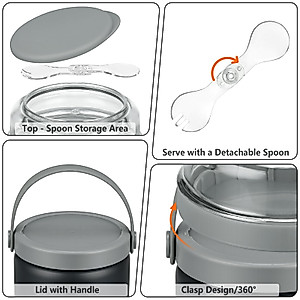JXXM 2 in 1 Double Insulated Food Jar 8oz Soup Thermo with Snack Container Kids Thermo for Hot Food Lunch Containers Wide Mouth Vacuum Stainless Steel Leak Proof for School Travel (Gray)
