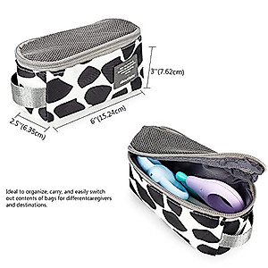 Baby Diaper Caddy Bag - 5pcs Set Diaper Stroller Bag Organizing Pouches Baby Basket Diaper Storage Caddy With Insulation bag (Black&White)