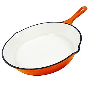 Healthy Choices Enameled Cast Iron Skillet, 8" Set of 6, Professional Cast Iron Pan, Orange & White Enameled Skillet, Oven Safe, Bake Cookies, Sauces, Desserts, BBQ, Dishwasher, Induction, Open Fire