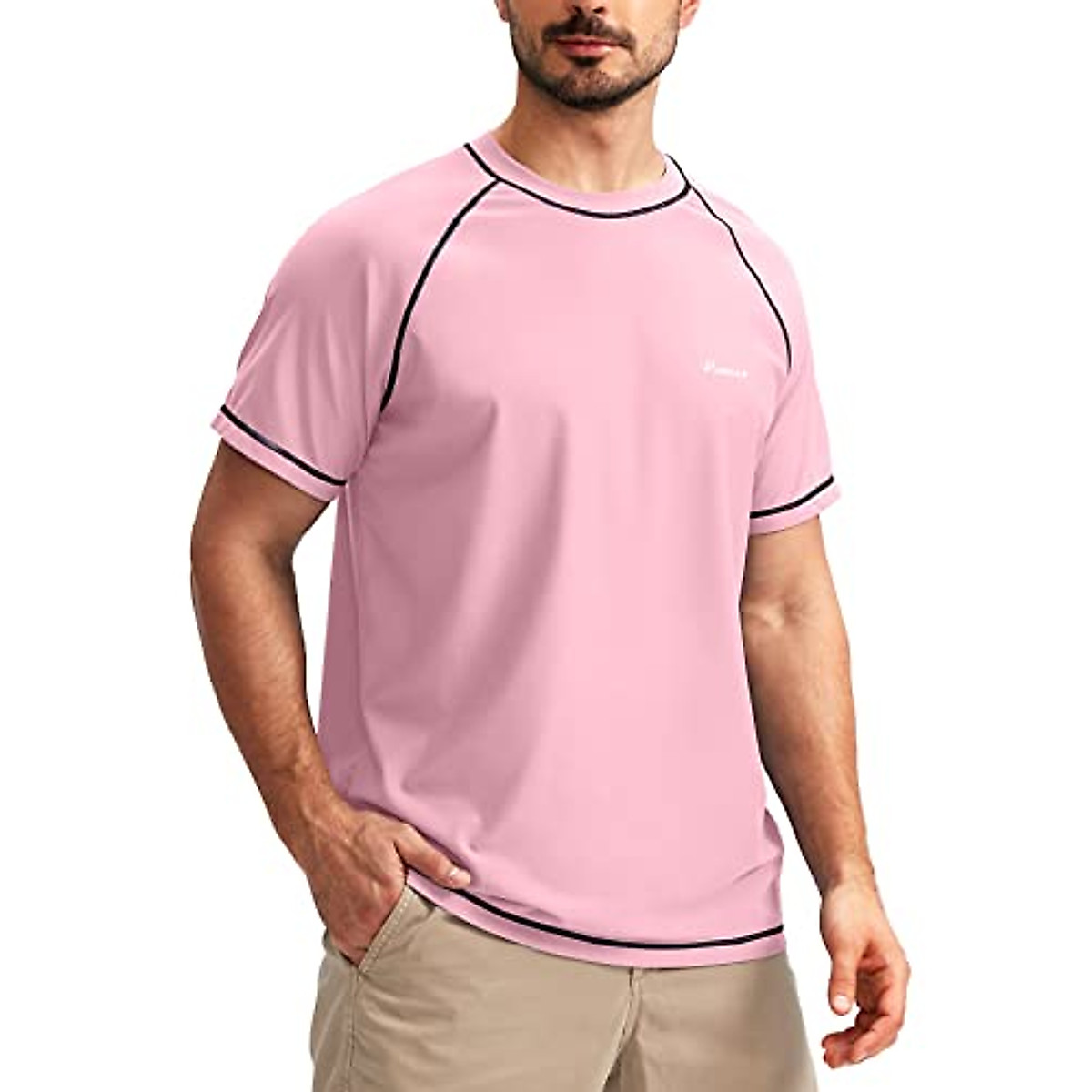 Pudolla Men's Swim Shirts Rash Guard Shirts for Men UPF 50+ Sun Protection T-Shirts Quick Dry Beach Surf Water Shirt Pink XXXXL