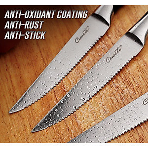 ciwete Serrated Steak Knives Set of 8, 4" Upgrade 3RC13 Stainless Steel Steak Knife Set, 8-Piece Sharp, Non-Stick & Rust-Resistant Dinner Knives, Black