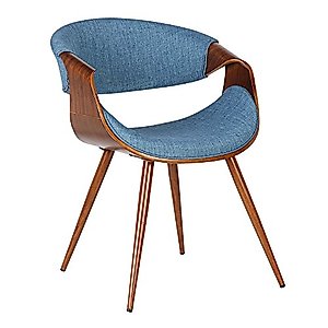 Armen Living Butterfly Mid Century Modern Upholstered Fabric Wood Dining Accent Chair for Kitchen Table Desk Vanity, 21D x 22W x 29H in, Blue/Walnut