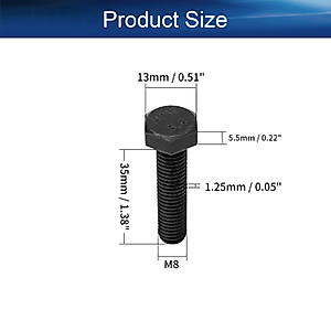Yinpecly M8x35mm Hex Head Screw Bolts Fastener Grade 8.8 Carbon Steel Black 15pcs