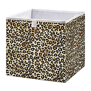 Kigai Fashion Colorful Leopard Animal Print Cube Storage Bin 11x11x11 In, Large Organizer Collapsible Storage Basket for Shelves, Closet, Storage Room