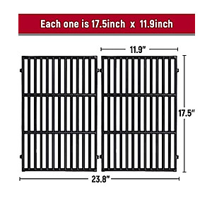 X Home 7638 Grill Grates Replacement for Weber Spirit 300 Series, E-310 E-330, Genesis Silver/Gold B & C Grill Replacement Parts, Cast Iron, 17.5 x 11.9 Inch, 2-Pack