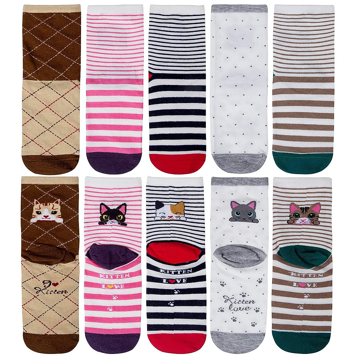 Cute Socks Womens Dog Cat Novelty Animal Socks for girl Cartoon Cotton Casual Crew Funny Socks 5 Pairs, E Cat style 1