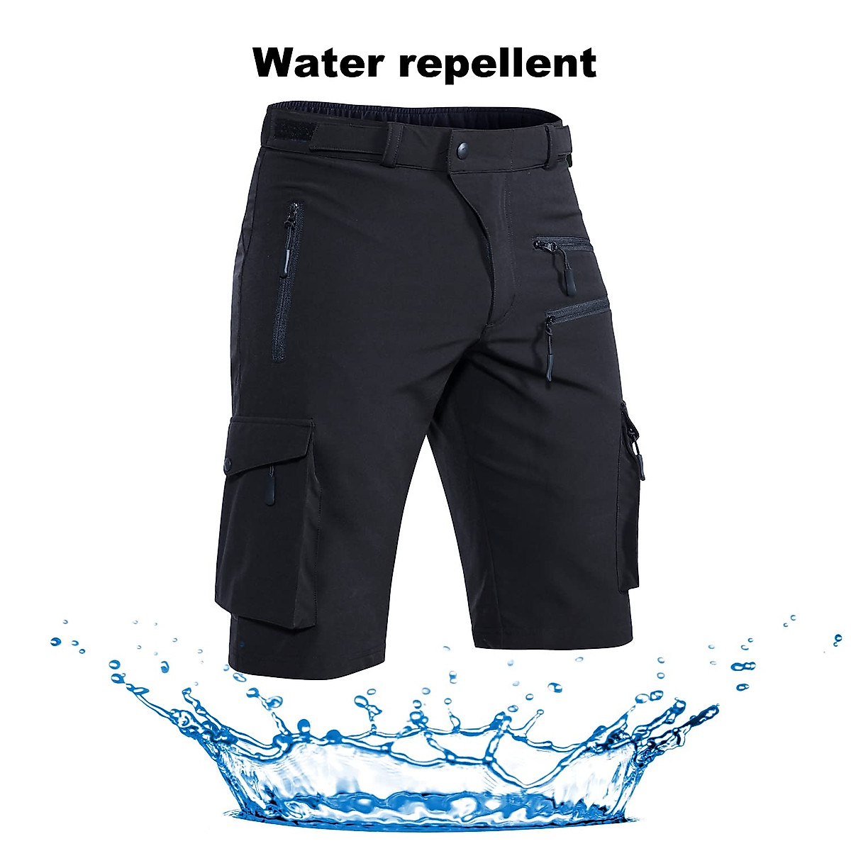 Hiauspor Men's Mountain Bike Shorts Stretch MTB Shorts Quick Dry with Zipper Pocket (Black, XX-Large)