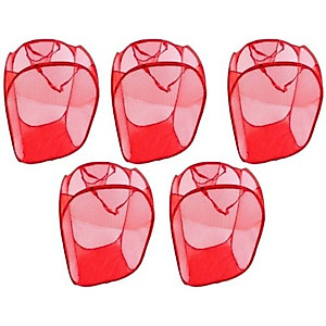 5 PCS Foldable Pop Up Laundry Bag Basket (fine mesh-random color)