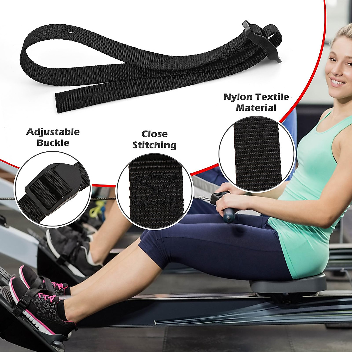 Rowing Machine Feet Straps for Concept 2 Rower - Foot Strap Replacement, Compatible with Models D & E - 2 Pack