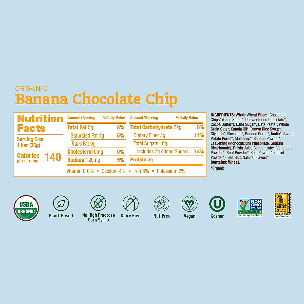 Nature's Bakery Baked-Ins Bars Banana Chocolate Chip, Organic Fruits & Veggies, Vegan, Non-GMO, Organic Snack, 1 box With 6 Packs