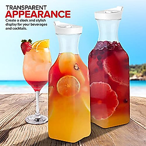 Stock Your Home 50 oz Square Carafes Plastic Juice Carafe with Lids (Set of 4) 50 oz Carafes for Mimosa Bar, Drink Pitcher with Lid, Water Bottle, Milk Container, Clear Beverage Containers for Fridge