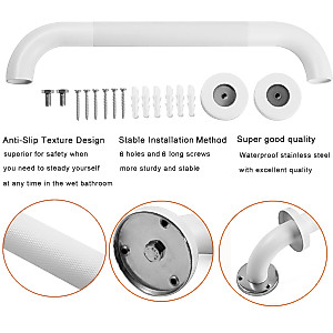 Rackickyer Shower Grab Bar, 2 Pack 12 Inch White Bathroom Grab Bar, 1.25" Diameter 304 Stainless Steel Anti-Slip Grab Bars for Bathtubs and Showers, Handicap Shower Grab Bar for Seniors Elderly