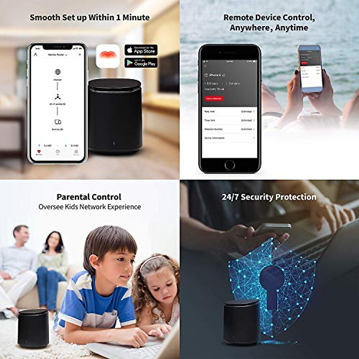 Mercku WiFi Router for Wireless Internet & Mesh Wi-Fi System up to 3,000 Sq. Ft. Wi-Fi Mesh Network System - M2 Queen App/Website Control Can Add M2 Routers as Mesh Systerm
