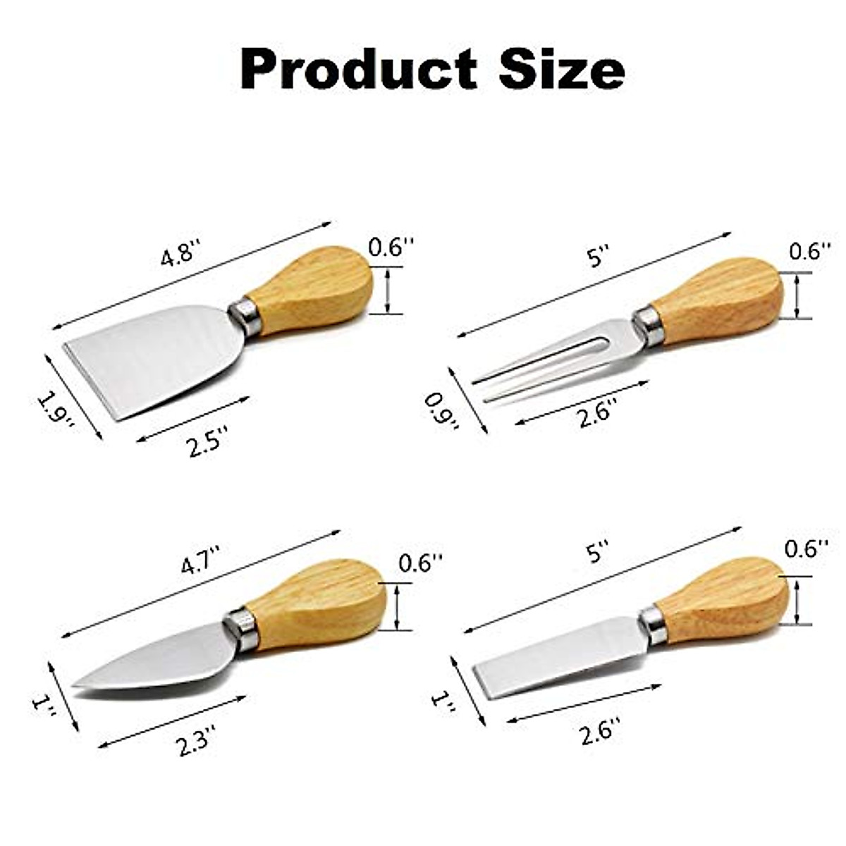 Cheese Knife Set,4 Pieces Stainless Steel Cheese Knives for Charcuterie Board,Charcuterie Knife Spreader Fork Set with Bamboo Wood Handle,Cheese Utensils Tools Set with Cutter Slicer Shaver
