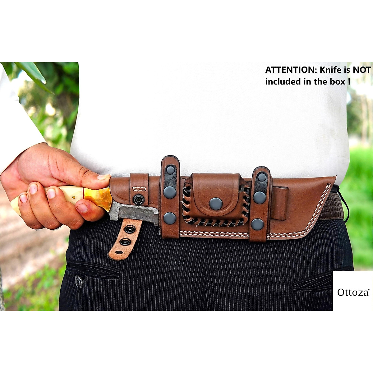 Ottoza TOP GRAIN Leather Knife Sheaths for Fixed Blade Knives, LEFT HAND Leather Knife Sheath for Belt, Leather Knife Holster Belt Knife Holder, Horizontal Knife Sheath for Belt No:65