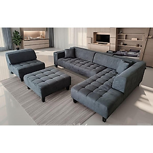 Stendmar 4pc 117" to 153" Modern Dark Gray Microfiber Sectional Couch Sofa S1107RDG