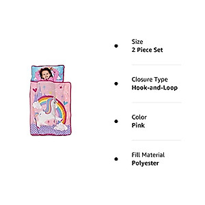 Funhouse Unicorn Kids Nap-Mat Set – Includes Pillow and Fleece Blanket – Great for Girls Napping during Daycare or Preschool - Fits Toddlers, Pink