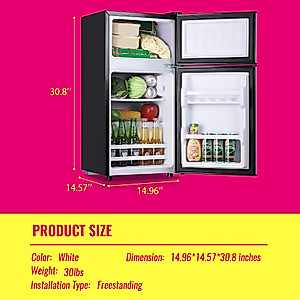 DEMULLER 2.4 Cu.ft Mini Fridge with Top Freezer Apartment Size Dual Door Compact Refrigerator for Personal Use Small Fridge with Egg tray, 7 Temperature Control For Dorm, Silver