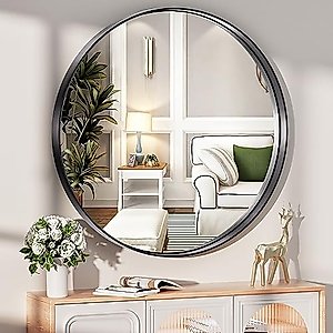 Hasipu 20×20 Inch Wall Mirror for Bathroom, Round Black Metal Frame Bathroom Mirrors, Modern Wall Mounted Vanity Mirror for Bathroom