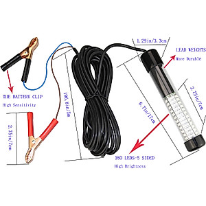 Lightingsky 12V 14W 180 LEDs 1300 Lumens LED Submersible Fishing Light Underwater Fish Finder Lamp with 5m Cord (White)
