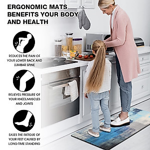 MAYHMYO Kitchen Floor Mat Teal Turquoise Anti Fatigue Kitchen Rugs Non Skid Waterproof Kitchen Runner Rug Kitchen Rugs and Mats Memory Foam Kitchen Mats for Floor Laundry Office