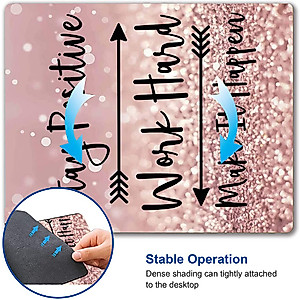 Inspirational Quote Mouse Pad, Stay Positive Work Hard and Make It Happen Motivational Mouse Pad for Women, Square Waterproof Mouse Pad Non-Slip Rubber Base MousePads for Office Laptop