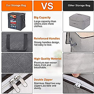 Clothing Storage Bag,3 Pack Large Capacity Clothes Storage Bag Organizer with Reinforced Handle Thick Fabric for Comforters,Storage Bin Blankets,Bedding,Foldable with Sturdy Zipper,Clear Window, 90L,Grey