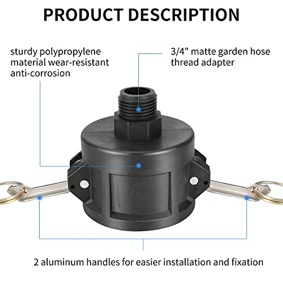 Huazu 275 330 Gallon IBC Tote Fittings, IBC Tote Tank Drain Adapter 2 Inch Camlock Fittings to 3/4 Inch Male Garden Hose Thread for IBC Tote Containers and Garden Hose Fittings