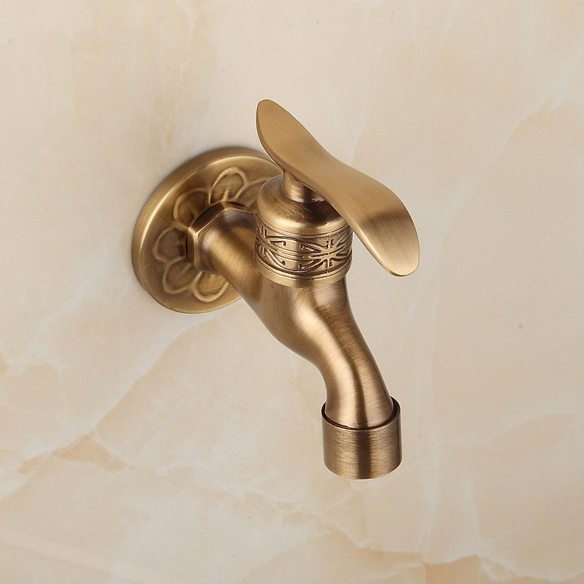 TOLIWEL Antique Brass Garden Outdoor Faucet Bathroom Wall Mount Water Decorative Hose Single Cold Tap G 1/2 inch Connection Spigot