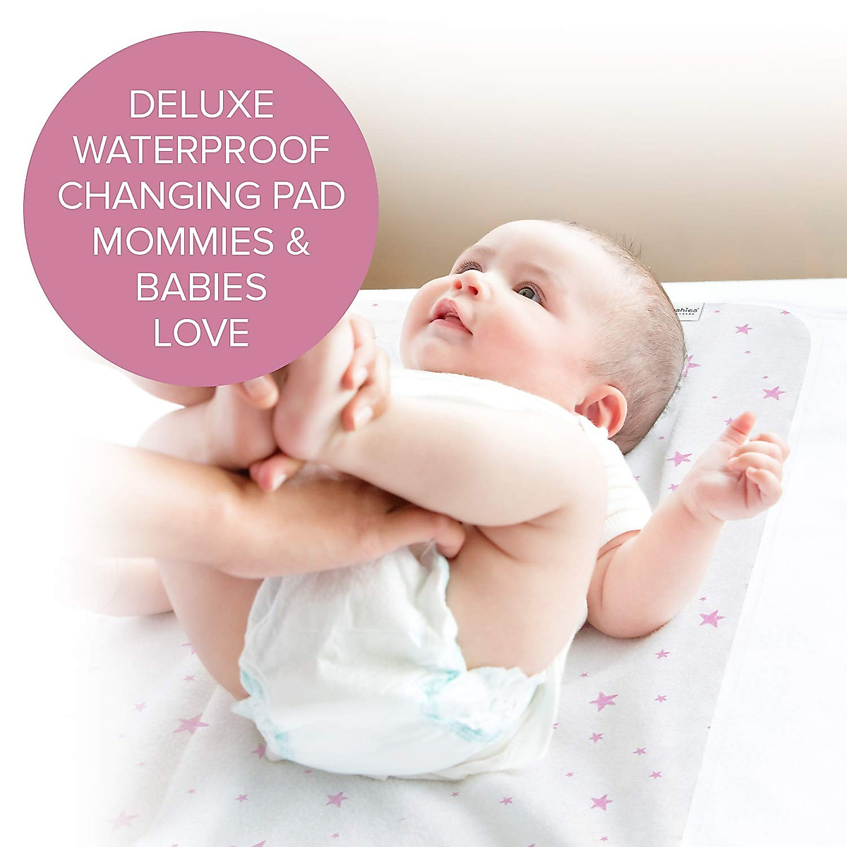 Kushies Deluxe Waterproof Changing Pad Liners - 20 x 30 inches Baby Changing Table Pad Covers - Baby Changing Pads in Pink Stars - Diaper Changing Pad Cover Waterproof for Changing Station