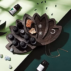 Yuntau Wood Tray Crystals Holder Wooden Lotus Holder Crystal Tray for Stones, Healing Crystals and Gemstones Storage Table Coaster, Dark Brown