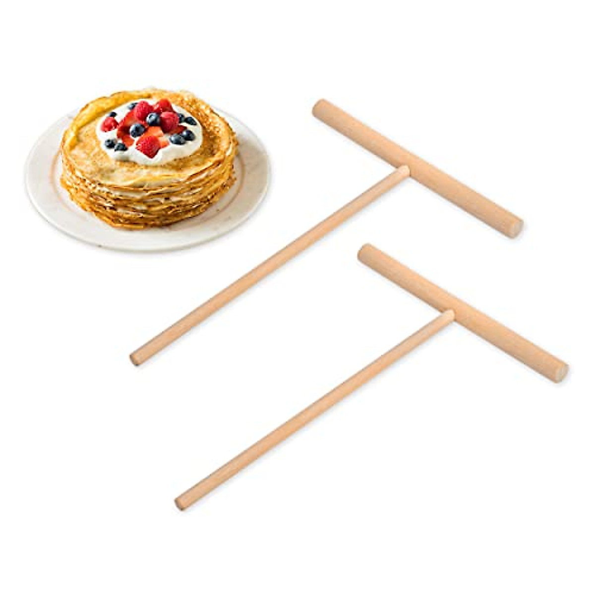 DS. DISTINCTIVE STYLE Crepe Spreader 2 Pieces 6.1 Inches x 4.7 Inches Natural Wooden T-Shaped Tool for Crepes Wooden Crepe Maker Pancake Maker Tool