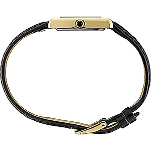 Seiko SWR054 Women's Watch - Water Resistant with Gold-Tone Stainless Steel Rectangular Case, White Dial with Roman Numerals, Black Leather Strap