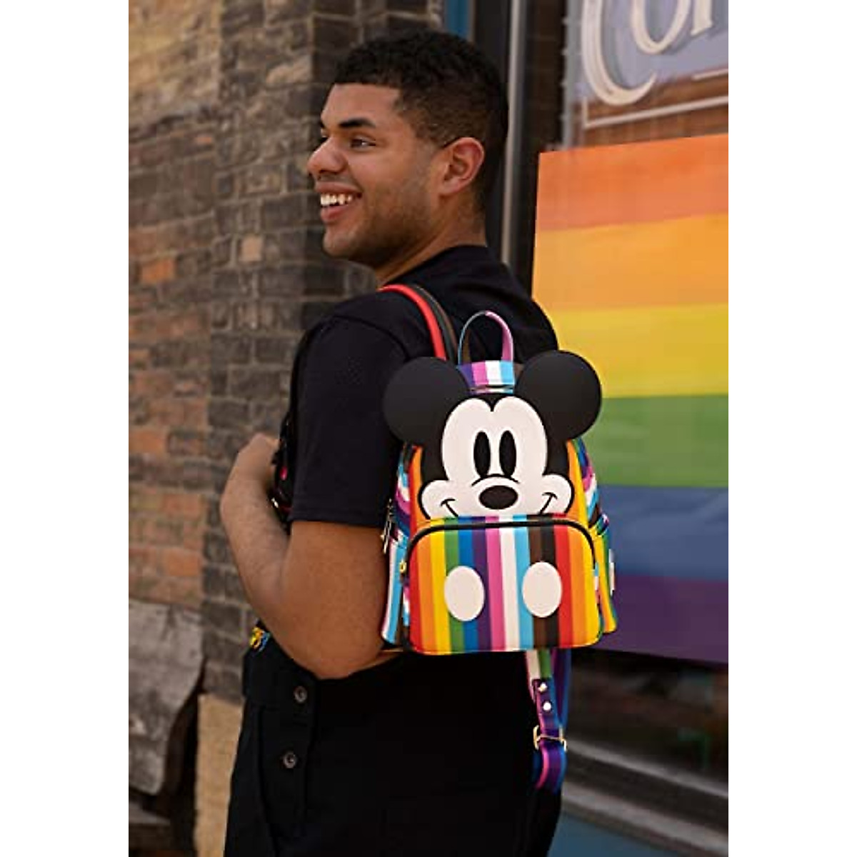 Loungefly Mickey Mouse Pride Backpack, Rainbow Flag Bag, Pride Bags for LGBT Pride Month, Rainbow Striped Gifts & Accessories