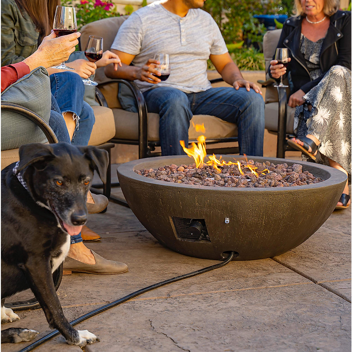 Bond Manufacturing 67504 Mondavi 36" Round 65,000 BTU Faux Concrete Gas Fire Bowl, Height: 12.5&quot, Brown