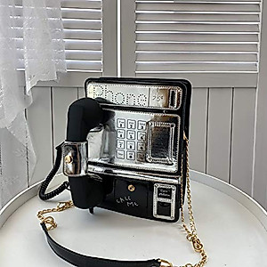 KUANG! Women Reflective Laser Fashion Telephone Shaped Shoulder Bag Ladies Funny Crossbody Bag Chain Purse for Girls