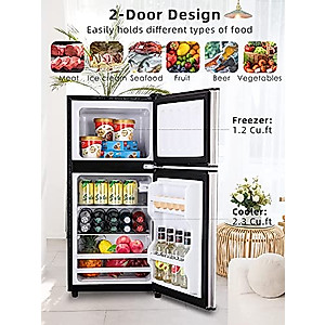 KRIB BLING Refrigerator with Freezer 3.5 Cu.Ft with 7 Level Adjustable Thermostat Control 2 Door Energy Saving Top-Freezer Compact Refrigerator Silver