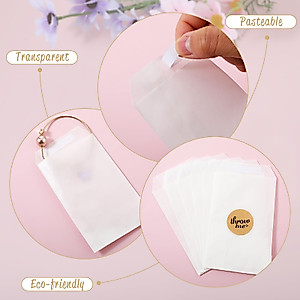 50Sets Wedding Confetti Bags Kit Include 50 Pieces 70 x 105 mm Wedding Confetti Glassine Bags Wedding Favor Bags and 50 Pieces Kraft Brown Wedding Confetti Stickers for Wedding (Throw Some Love)